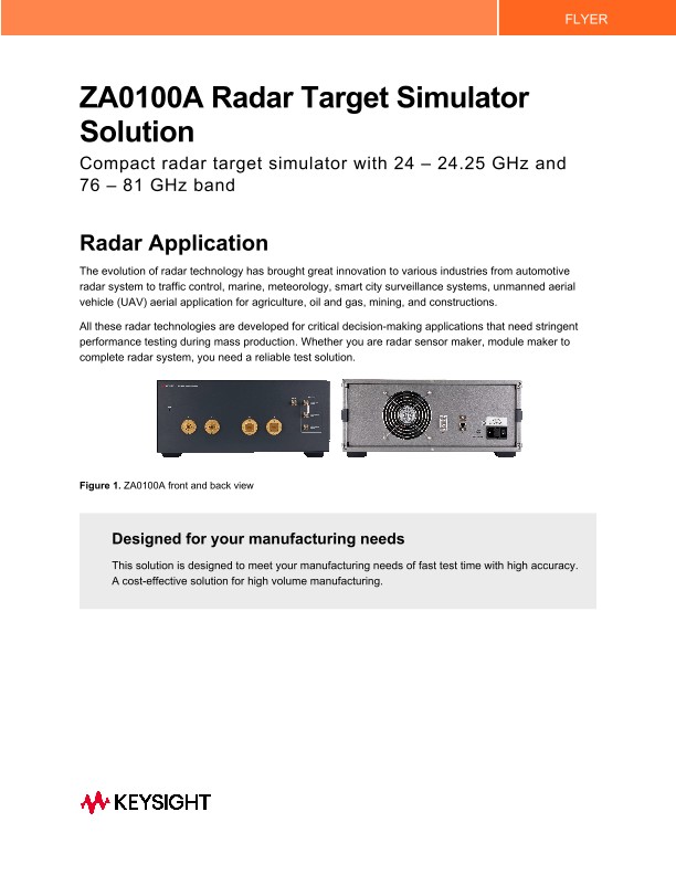 ZA0100A Radar Target Simulator Solution PDF Asset Page | Keysight